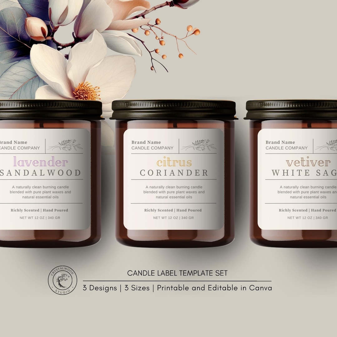 Apothecary Candle Label Template Set 3 Designs Sizes Printable