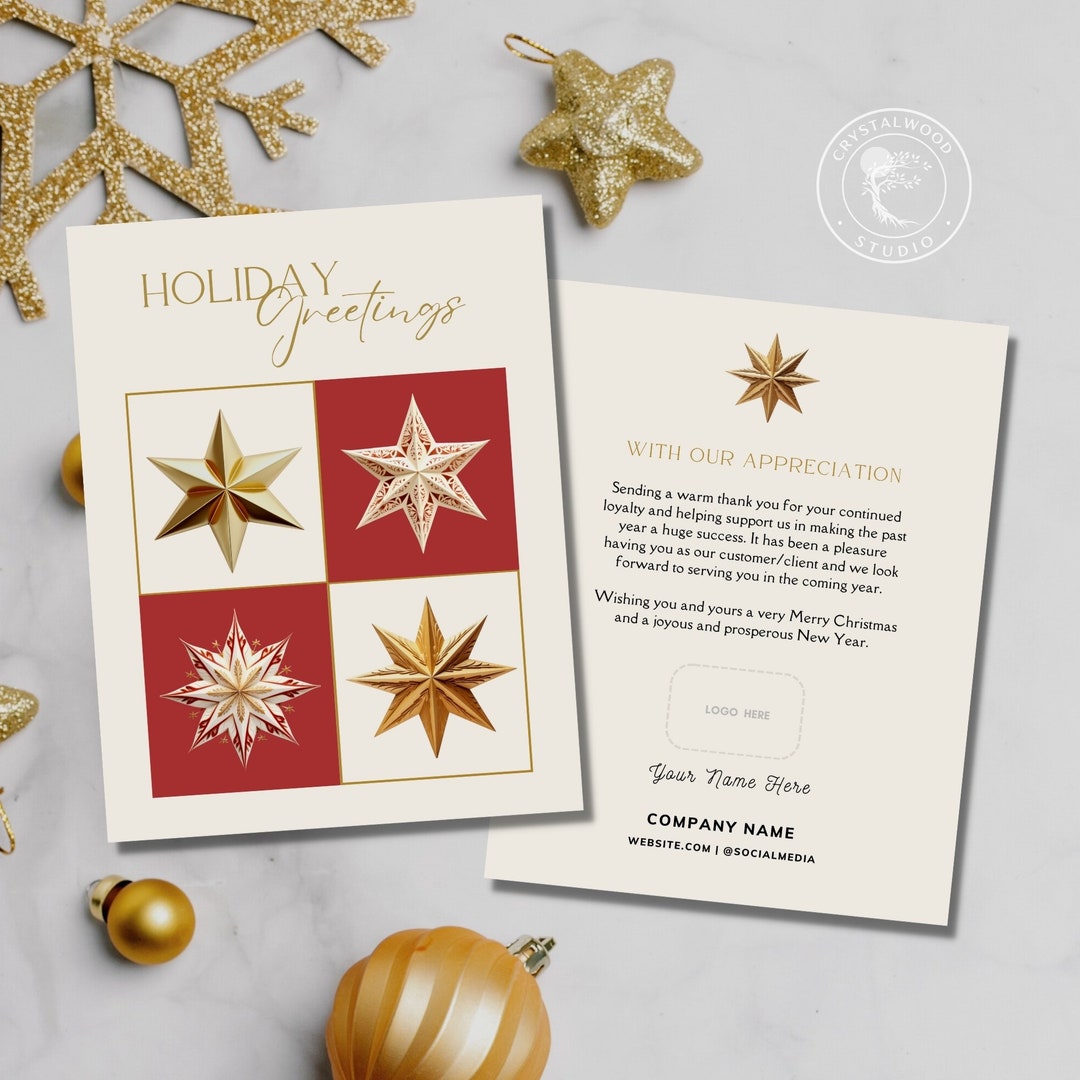 Printable Corporate Business Christmas Card Template, Editable Customer ...