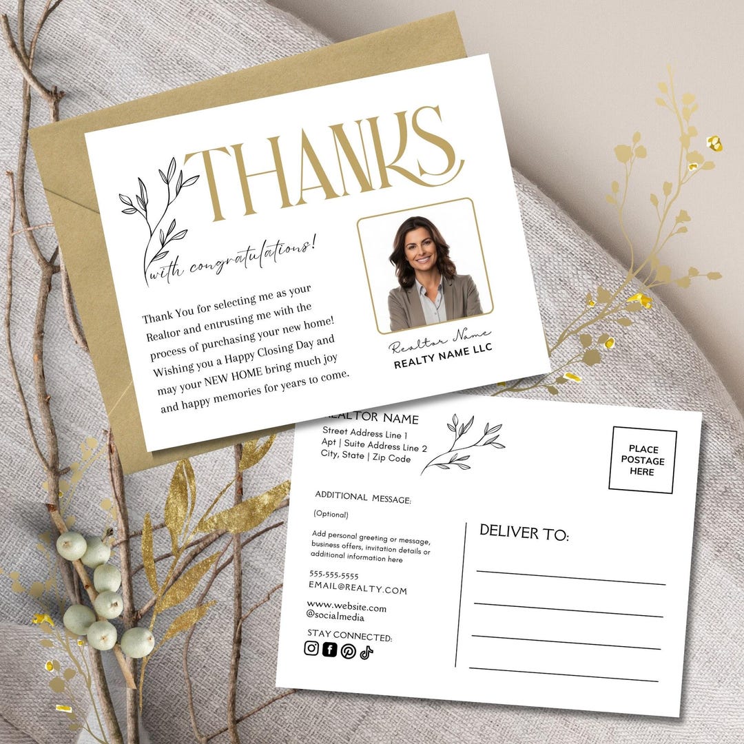 Realtor Thank You Card Template, Printable New Home Congratulations ...