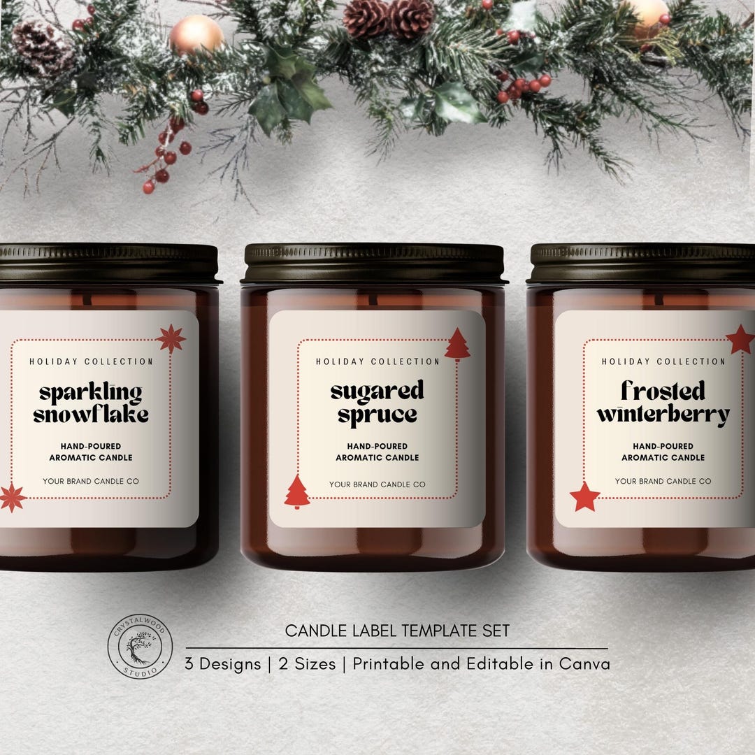 Scandi Holiday Border Candle Label Bundle 3 Designs, 2 Sizes Printable ...