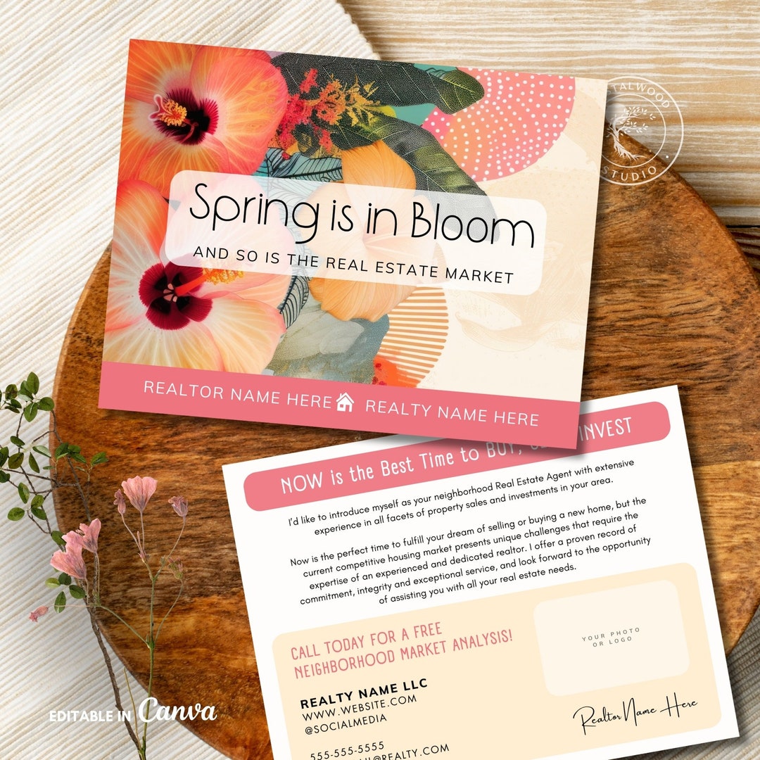 Printable Spring April Real Estate Postcard Template, Editable Custom ...