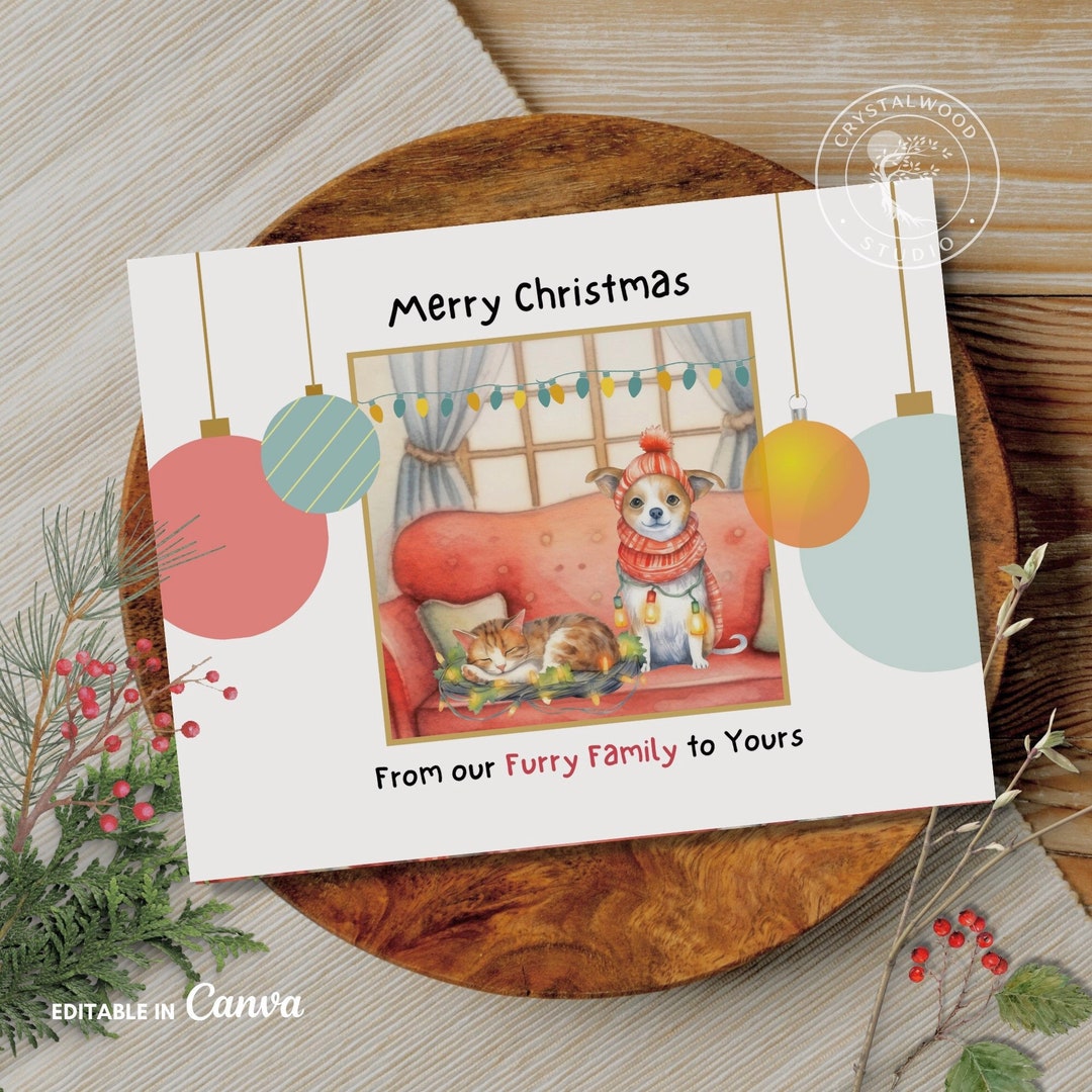 Printable Pet Dog and Cat Christmas Card Template, Editable Custom ...