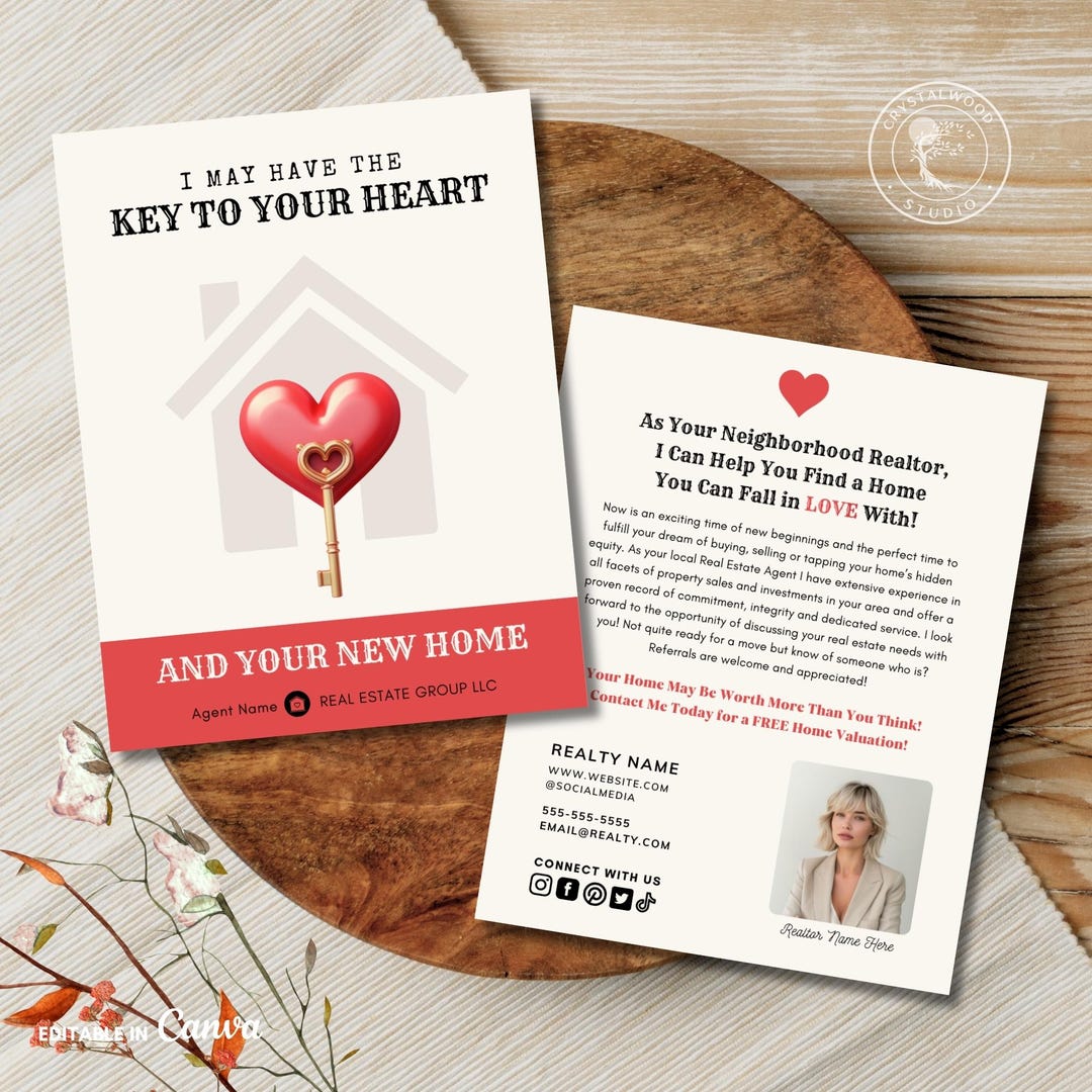 Real Estate Valentine's Day Card Template, Editable Home Buying Realtor ...