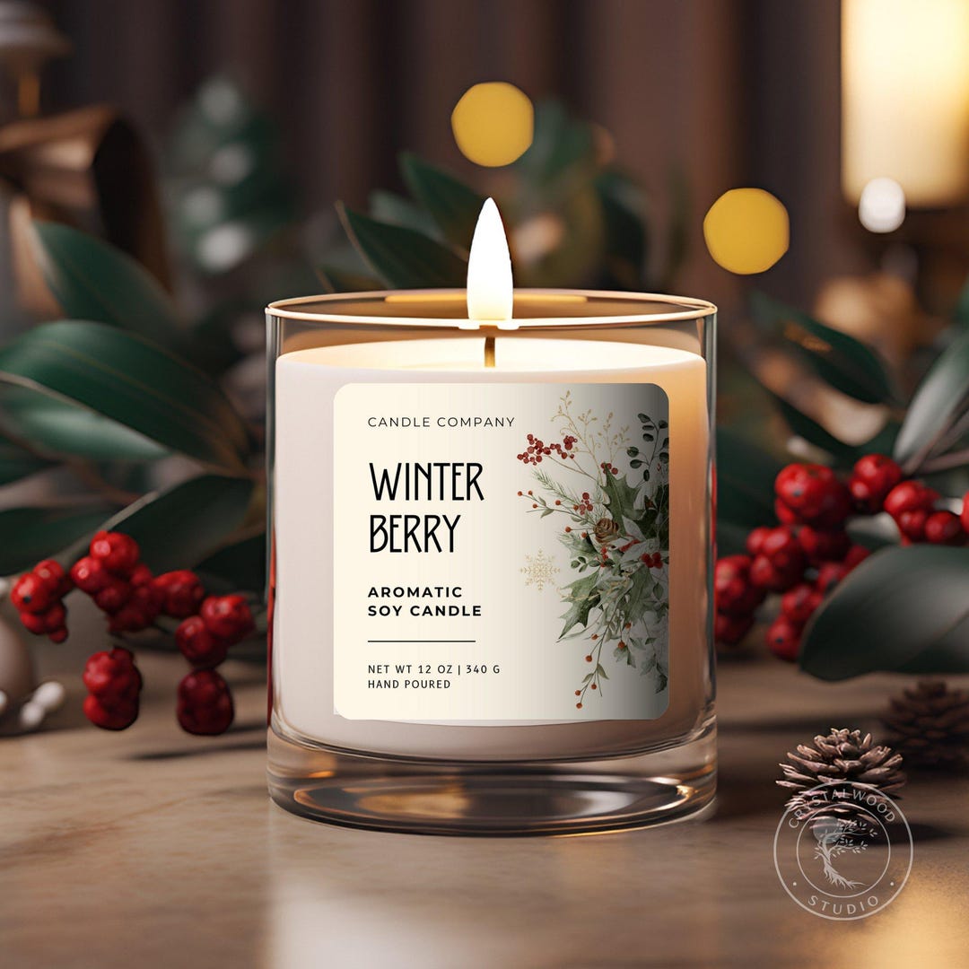 Holiday Candle Label Set, Printable Canva Templates, Editable Christmas ...