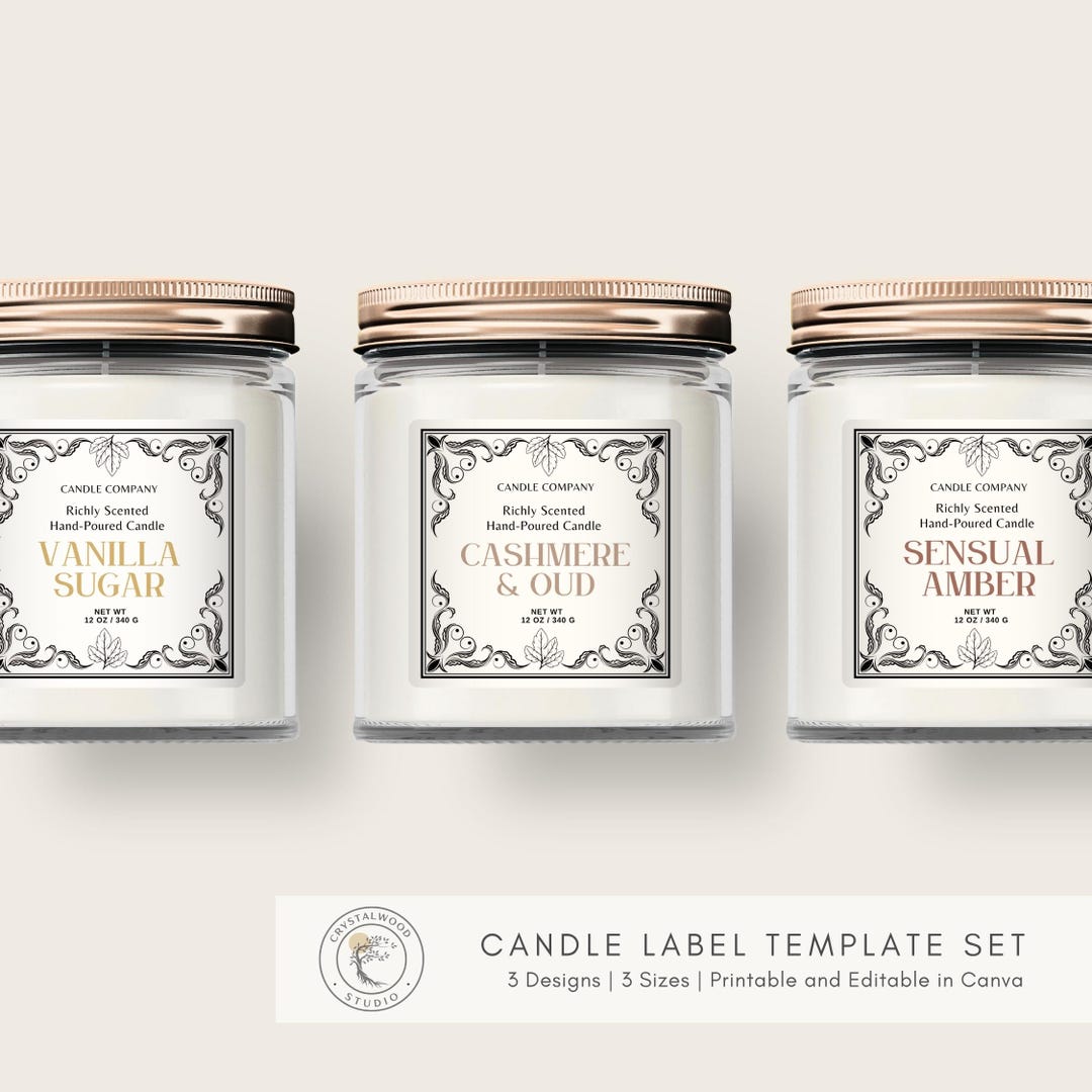 Vintage Candle Label Bundle, 3 Designs, 2 Sizes, Editable Square Label ...