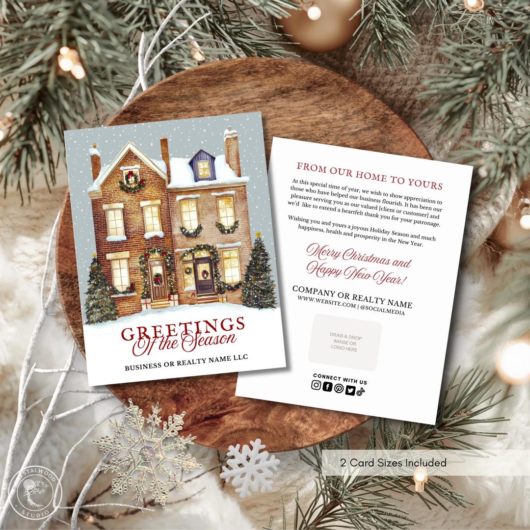 Real Estate Christmas Card Template, Printable Realtor Holiday Card ...