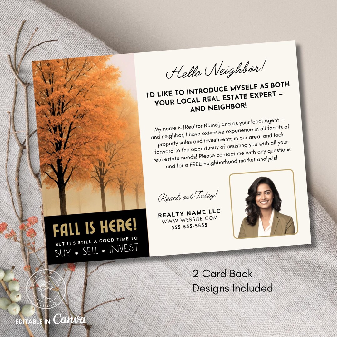 Fall Real Estate Postcard Template: Editable in Canva, Printable ...
