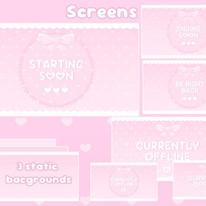 Pink Stream Overlay Package: Heart and Soft Ribbon Coquette Twitch ...