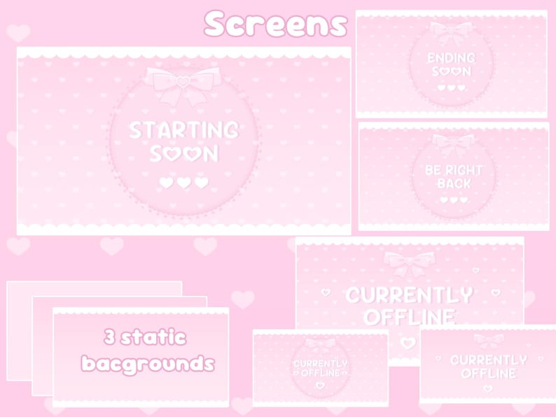 Pink Stream Overlay Package: Heart and Soft Ribbon Coquette Twitch ...