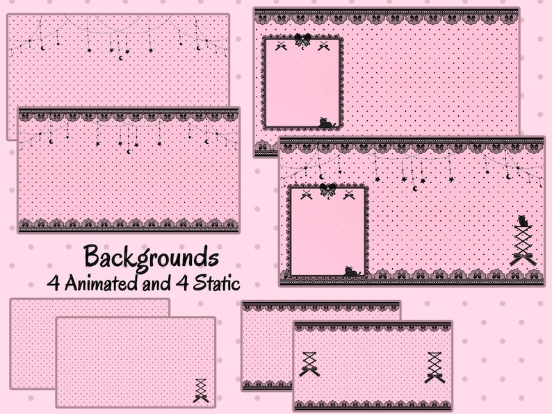 Pink Stream Package: Black Coquette Ribbon and Cats, Cute Twitch ...