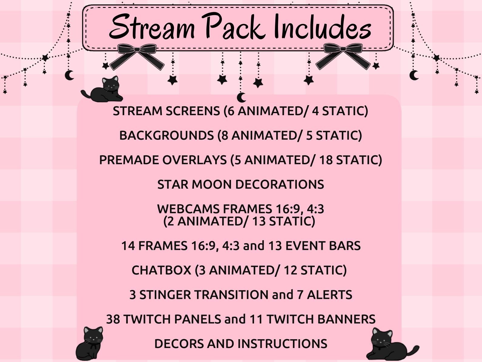 Cute Pink Black Twitch Stream Package: Pink Plaid, Animated Candy and ...