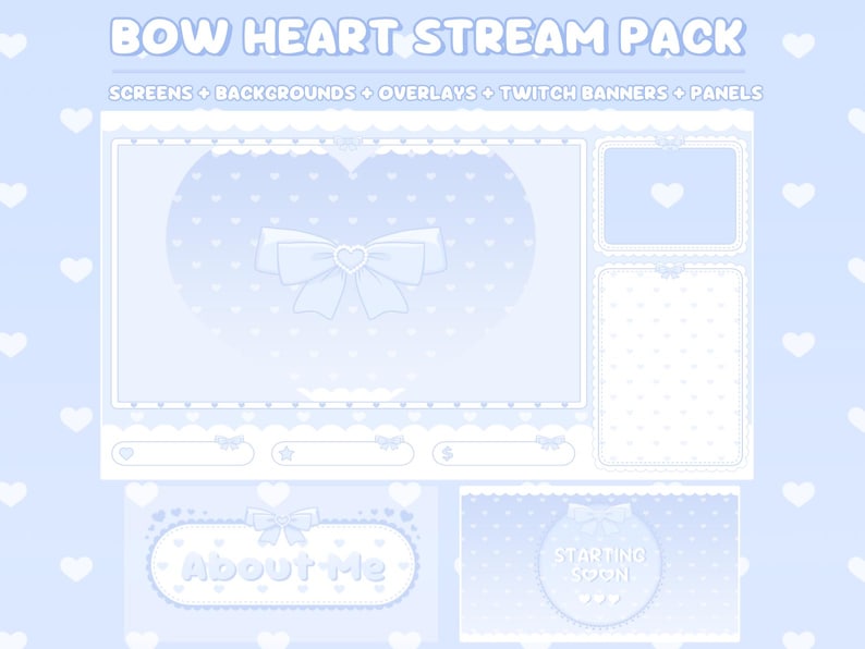 Animated Stream Overlay Package- Blue Ribbon Coquette Bow: Blue Soft ...