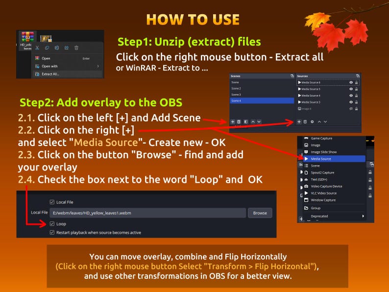 Autumn Leaf Fall + Animated Maple Branch - Red Orange Autumn Fall ...