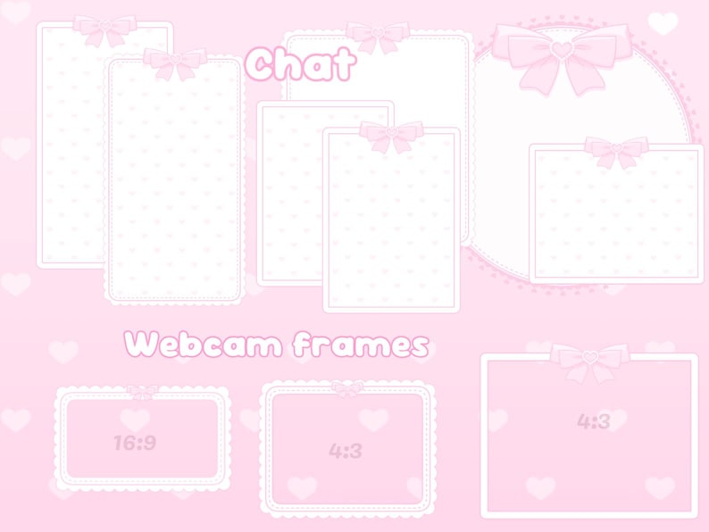 Pink Stream Overlay Package: Heart and Soft Ribbon Coquette Twitch ...