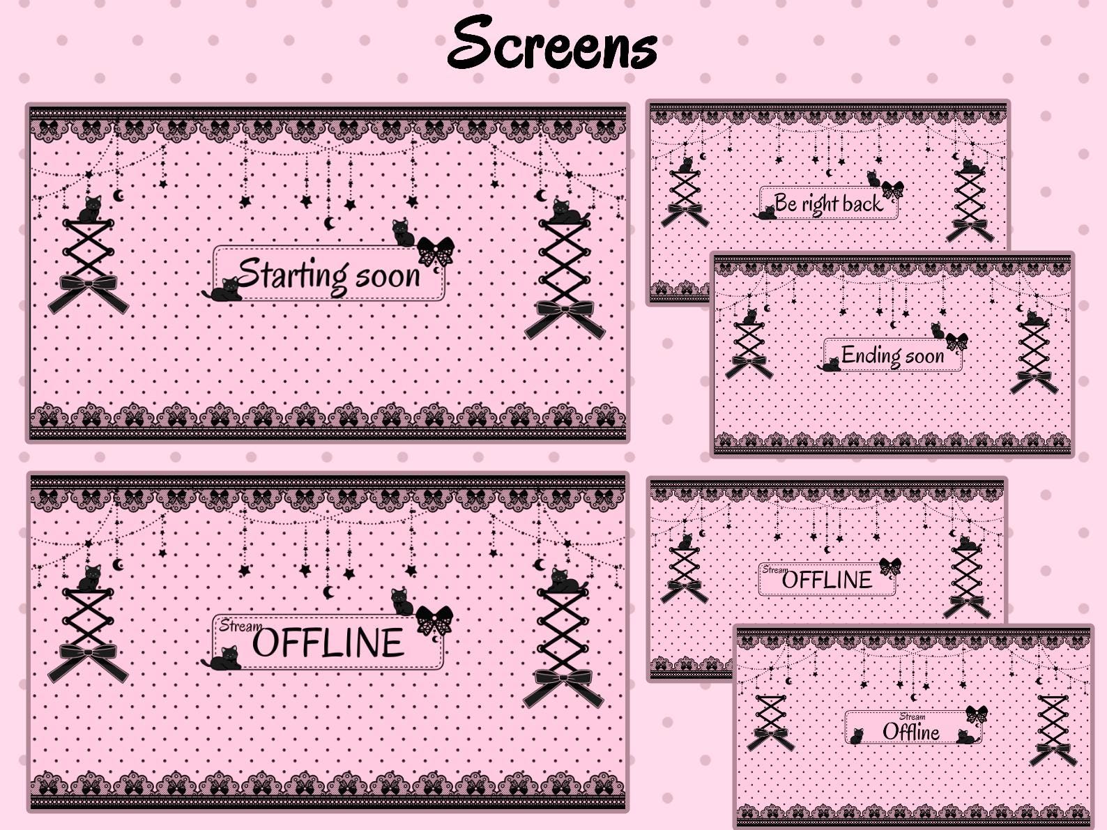 Black Pink Cat Stream Pack Vtuber Twitch, Star Celestial Stream Overlay ...
