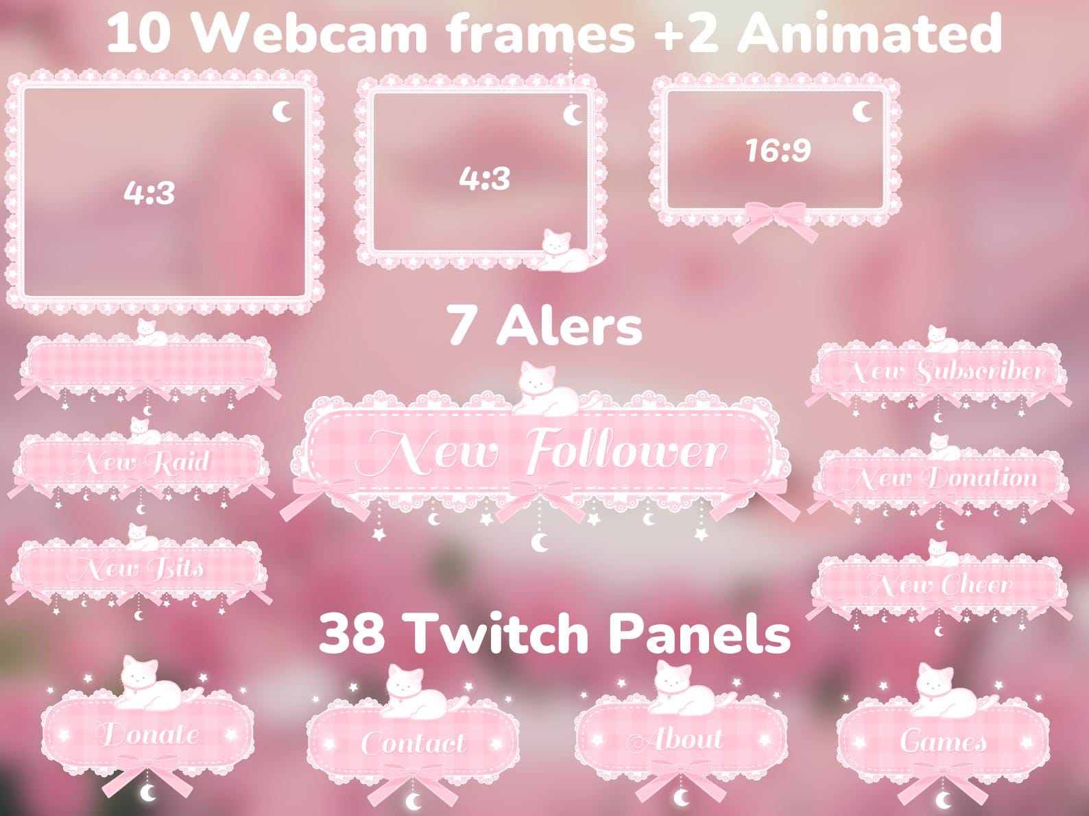 Pink Cute Twitch Package,soft Aesthetic Pink White Stream Package for ...