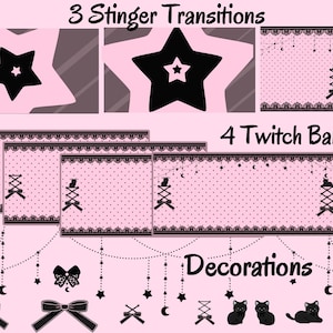 Black Pink Cat Stream Pack Vtuber Twitch, Star Celestial Stream Overlay ...