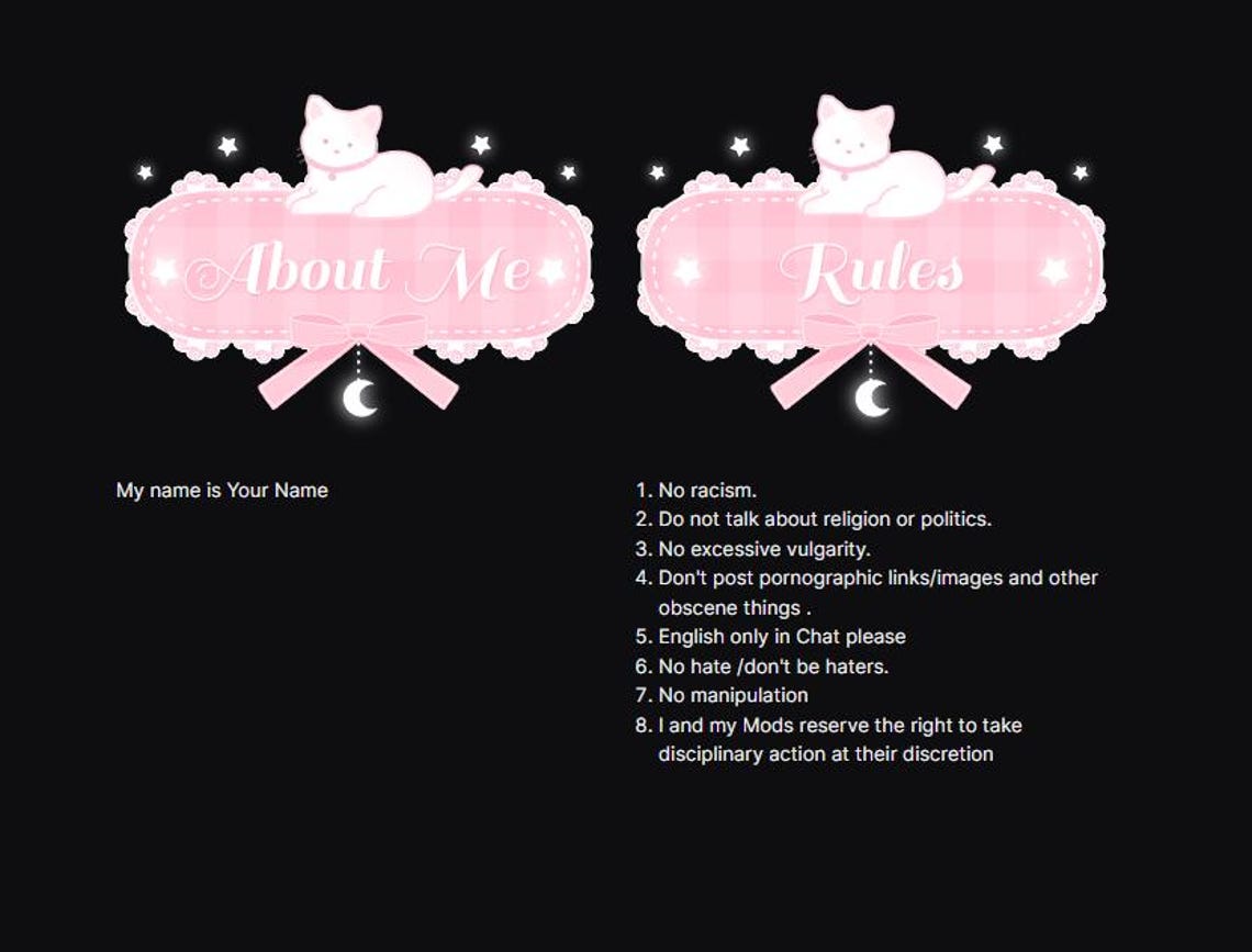 Pink Star Moon Cat Twitch Panels (digital Download) - Etsy