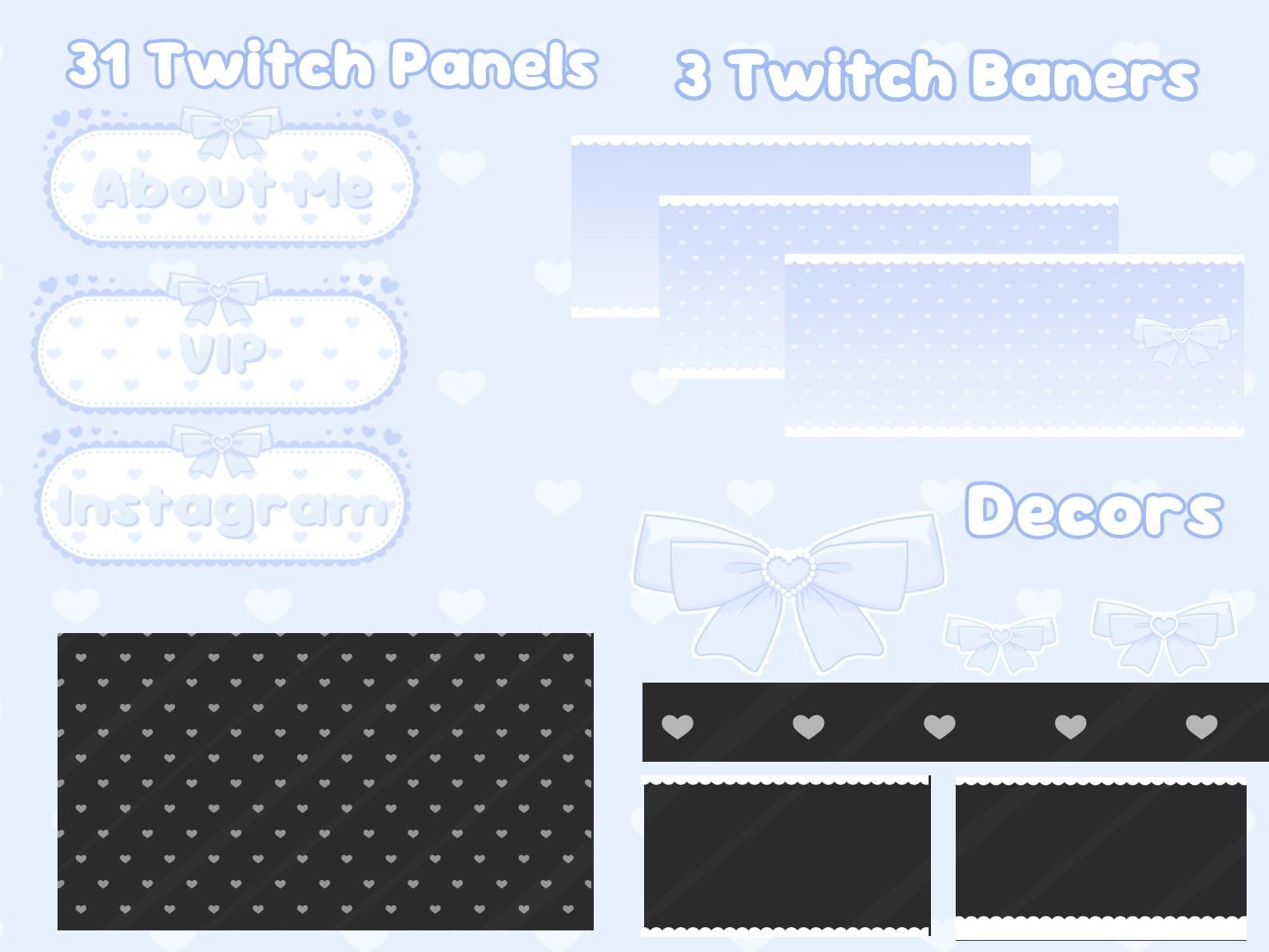 Animated Stream Overlay Package- Blue Ribbon Coquette Bow: Blue Soft ...