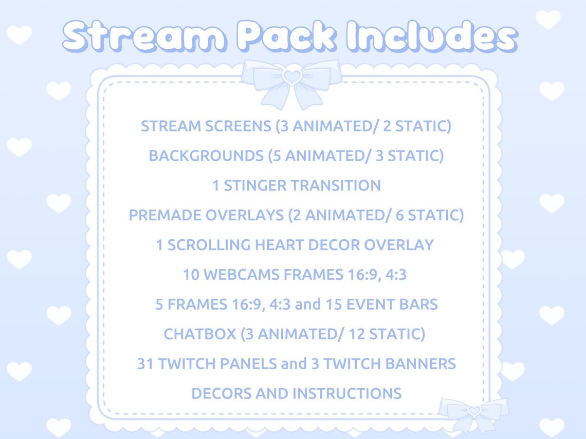 Animated Stream Overlay Package- Blue Ribbon Coquette Bow: Blue Soft ...