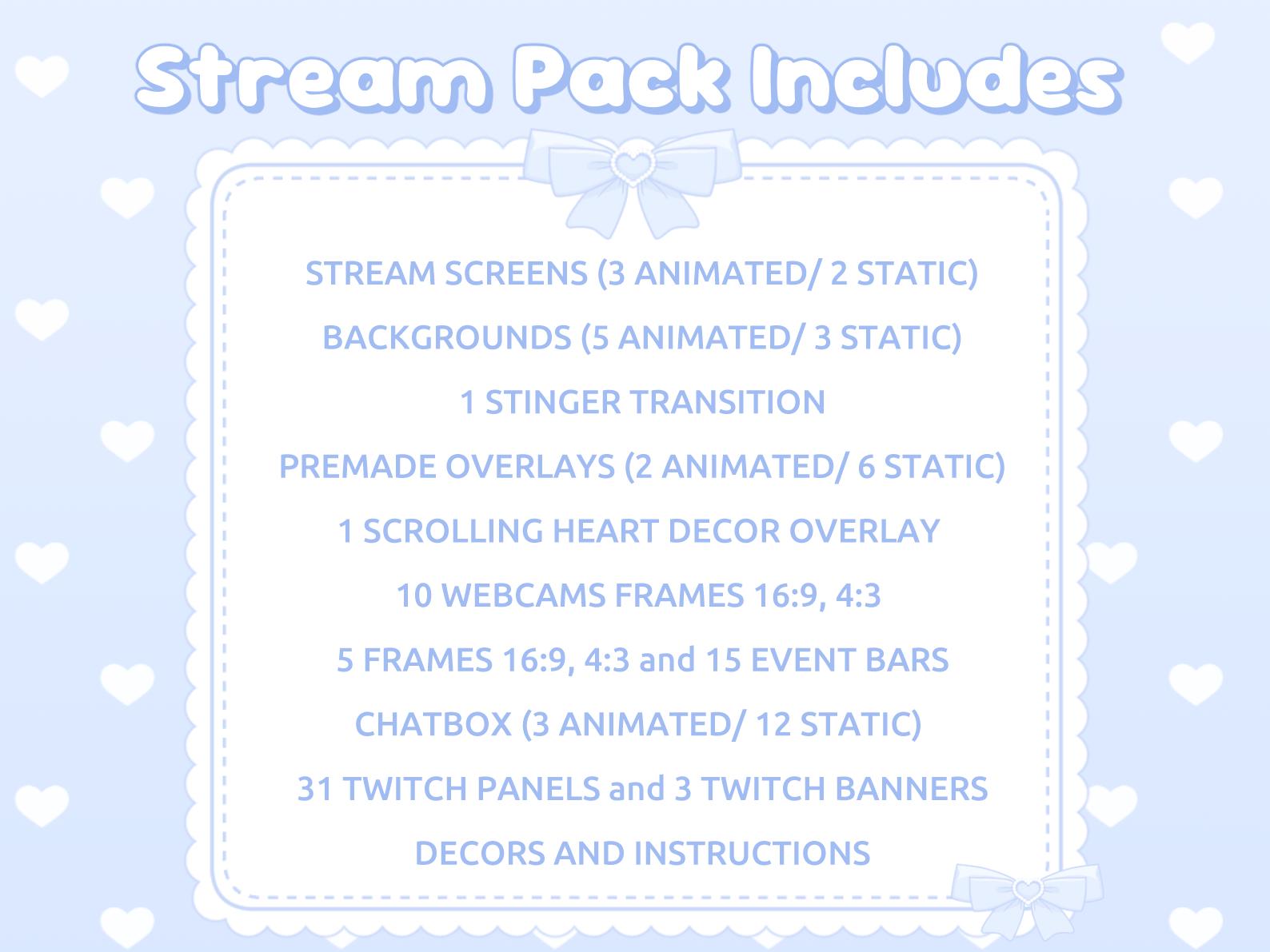 Animated Stream Overlay Package- Blue Ribbon Coquette Bow: Blue Soft ...