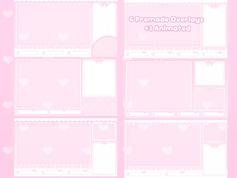 Pink Stream Overlay Package: Heart and Soft Ribbon Coquette Twitch ...