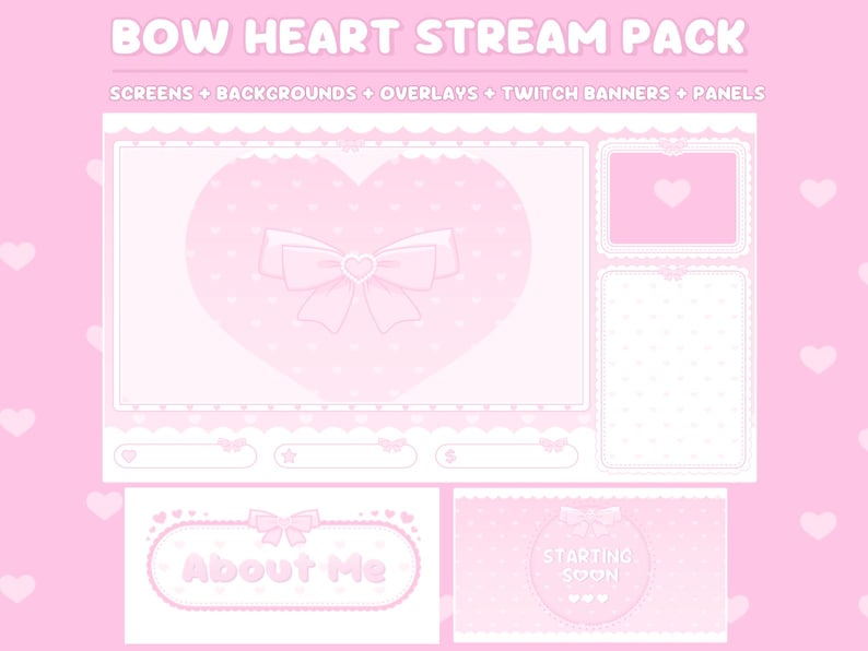 Pink Stream Overlay Package Twitch Heart Bow Twitch Overlay, Cute ...