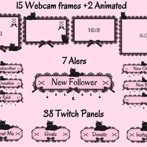 Black Pink Cat Stream Pack Vtuber Twitch, Star Celestial Stream Overlay ...