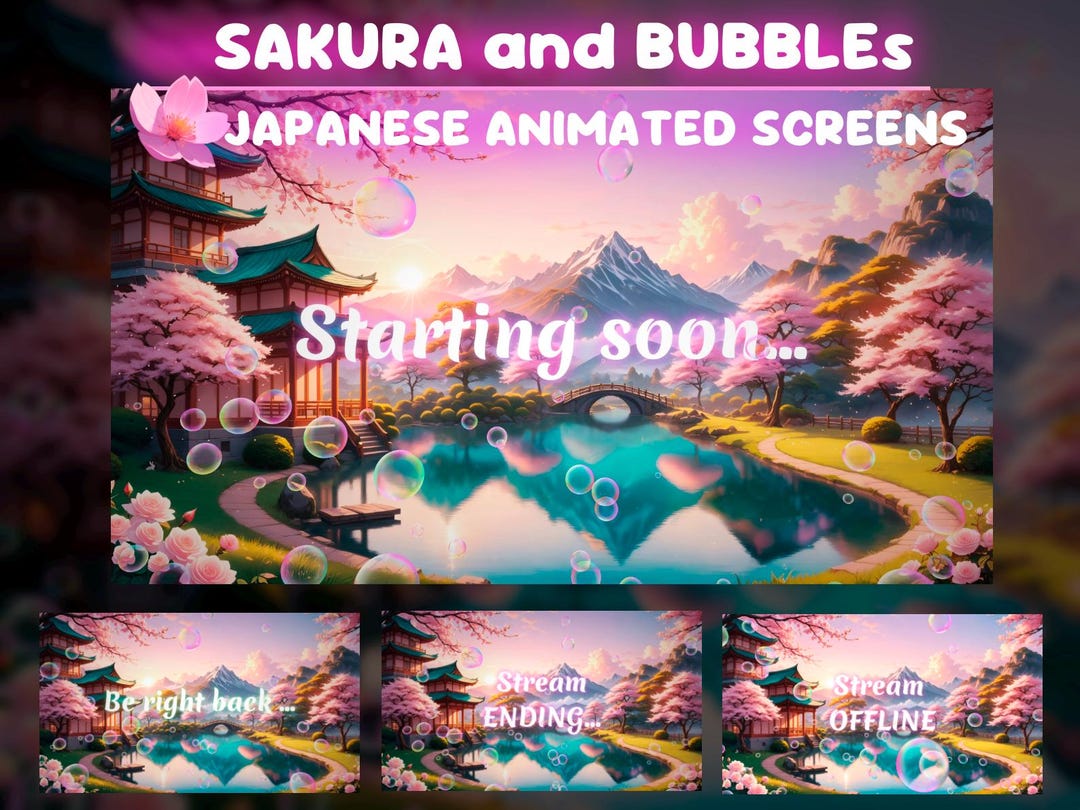 Cherry Blossom Sunset Screens Twitch Bubbles Starting Soon, Be Right ...
