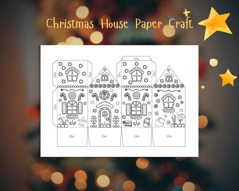 Christmas House Paper Craft: Printable Coloring Activity (digital ...