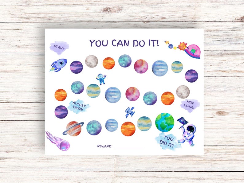 Space Themed Kids Reward Chart, Printable Tracking Chart, Toddlers ...