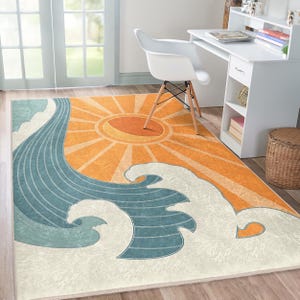 Sunburst Ocean Wave Rug-vibrant Sun Wave Pattern-coastal Beach Kids ...
