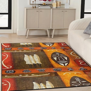 African Tribal Mask Area Rug - Ethnic Geometric Art Carpet-cultural Non ...