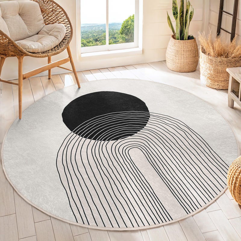Rug Irregular Round White - Etsy