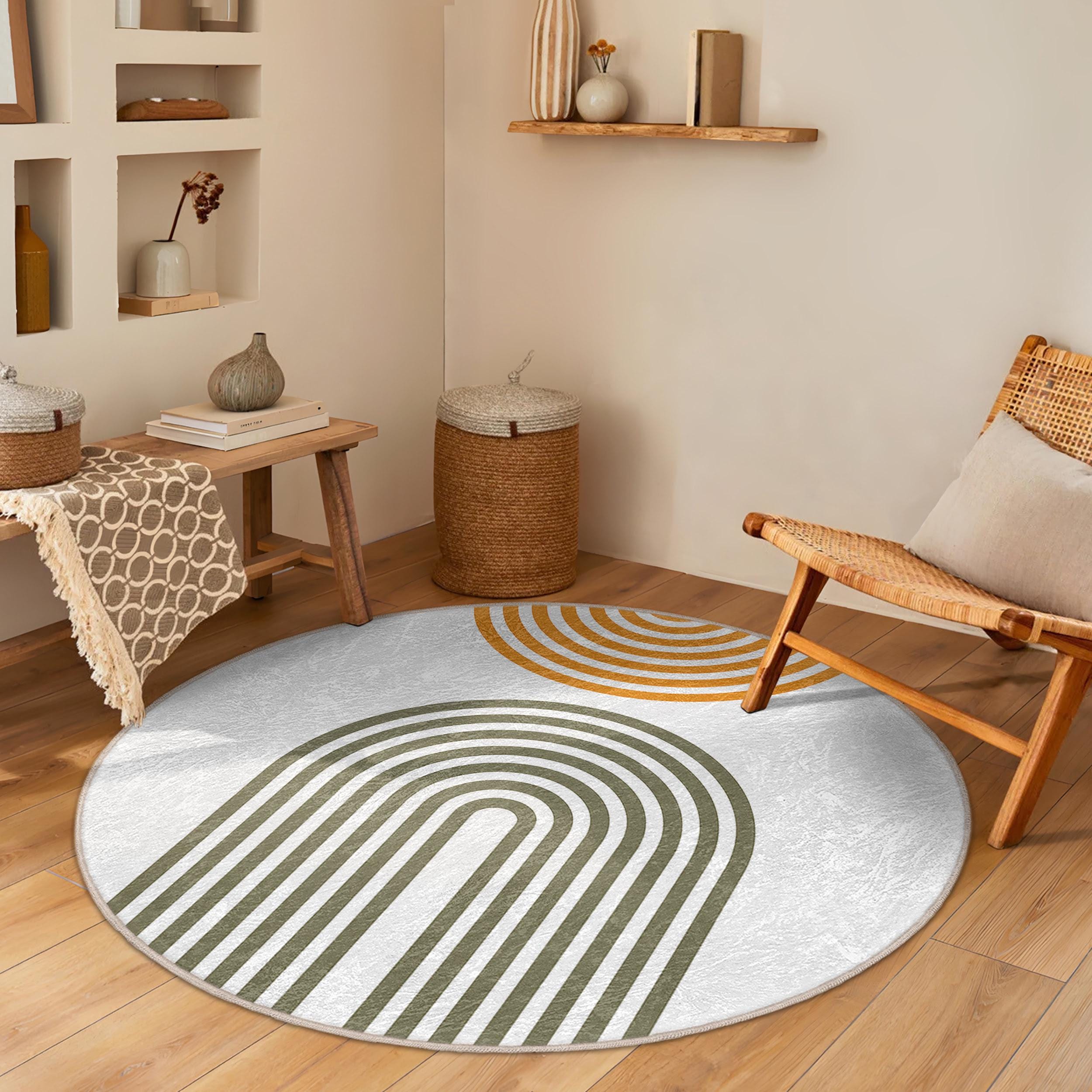 Geometric Arch Design Round Rug - Curved Line Pattern Circle Carpet ...