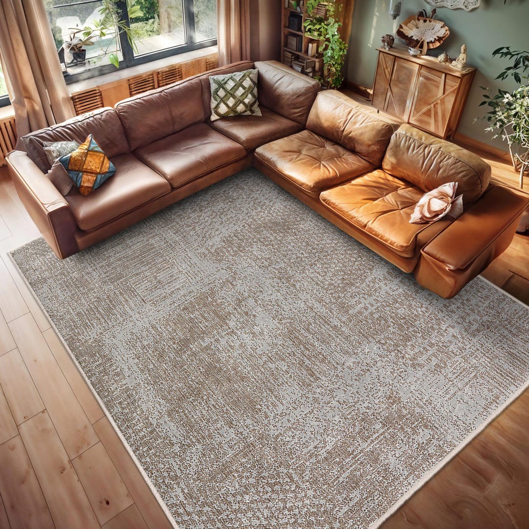 Taupe Textured Modern Area Rug-dotted Abstract Accent Carpet-faded ...