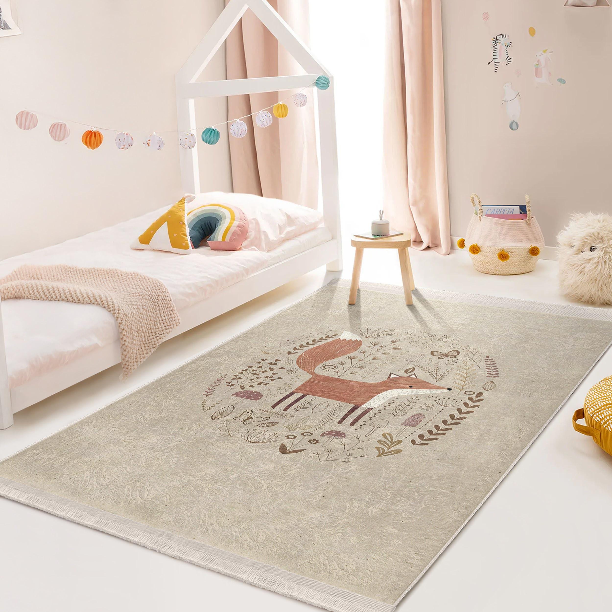 Whimsical Fox Pattern Rug - Nature Inspired Animal Mat - Kids Room ...