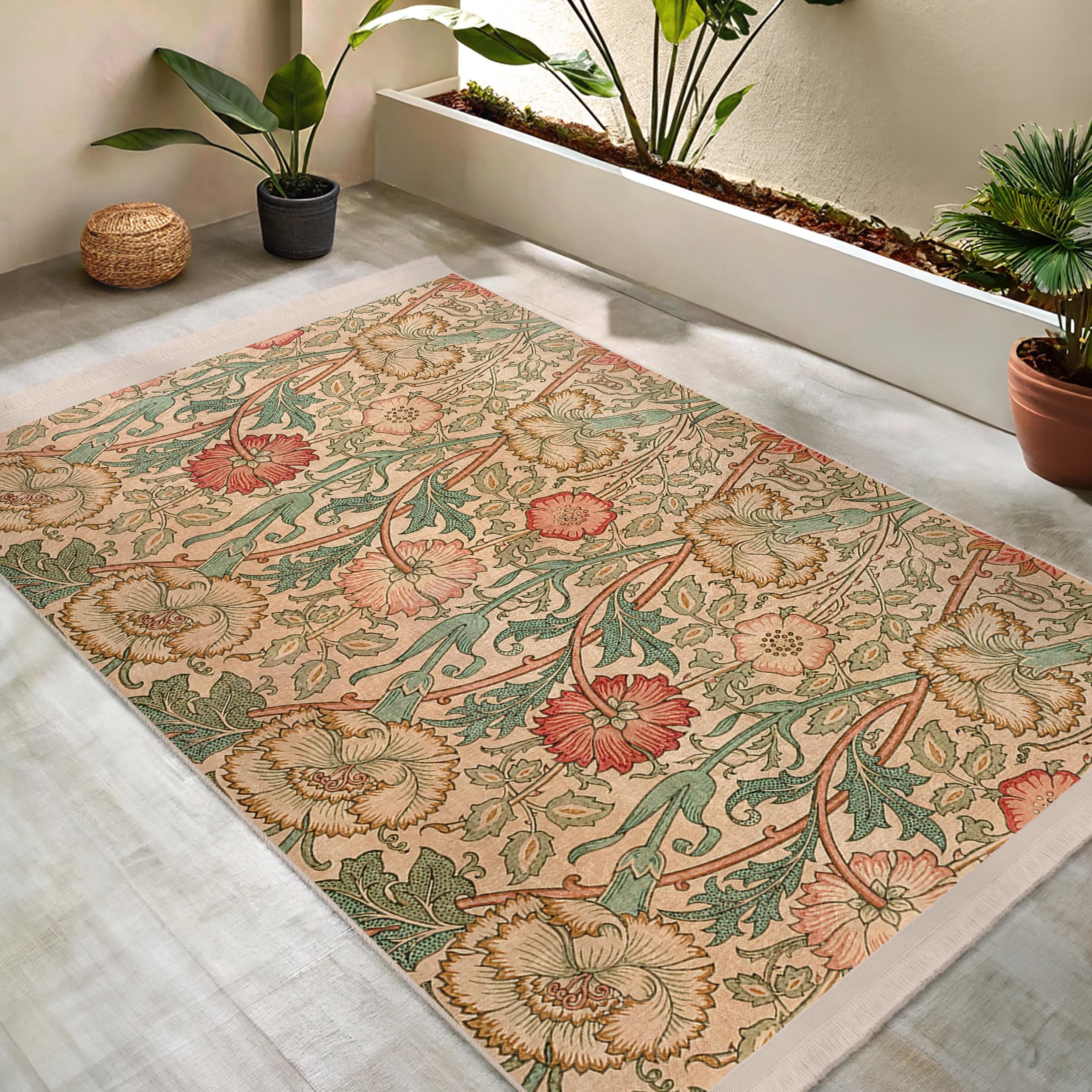 William Morris Artsy Scetch Area Rug-victorian Floral Area Rug-green ...