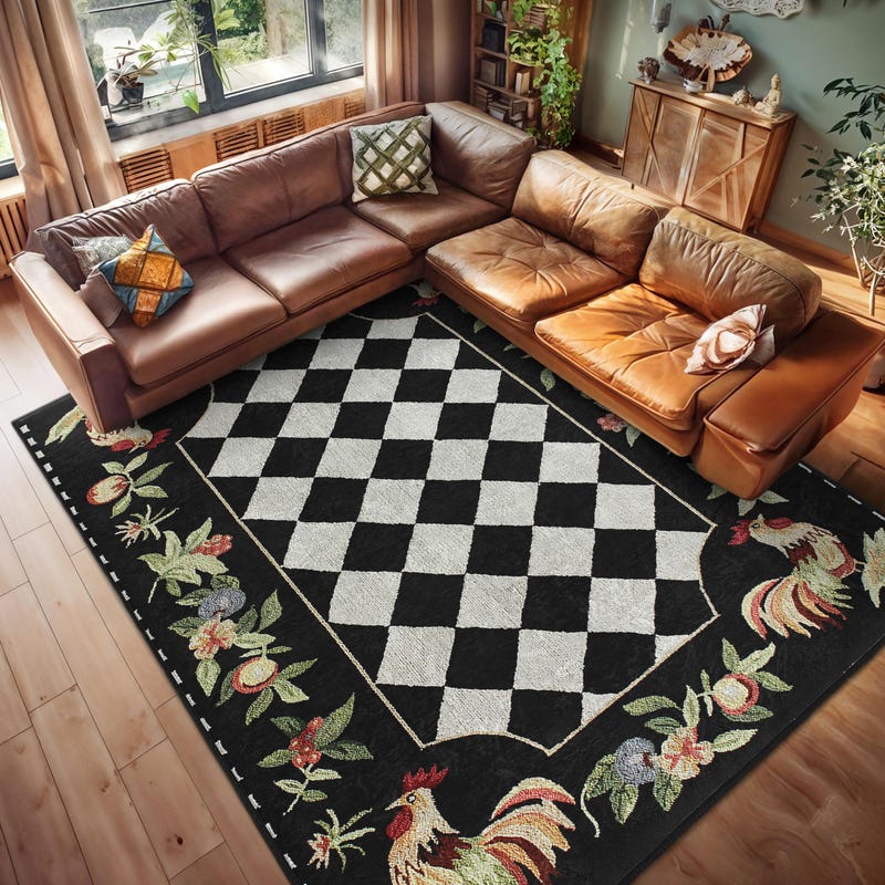 Checkered Rooster Rug - Etsy
