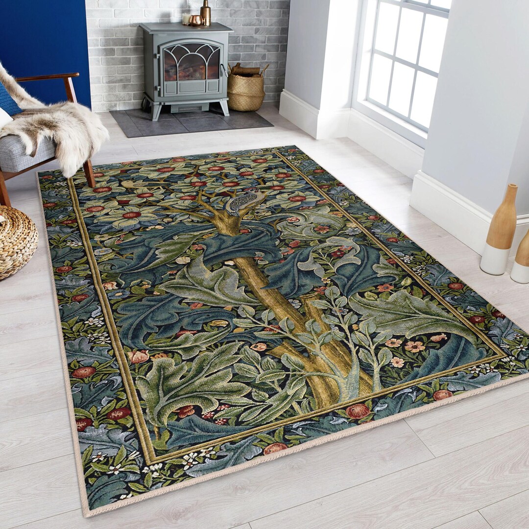 Morris Art Blue Historical Area Rug - William Lush Foliage Intricate ...