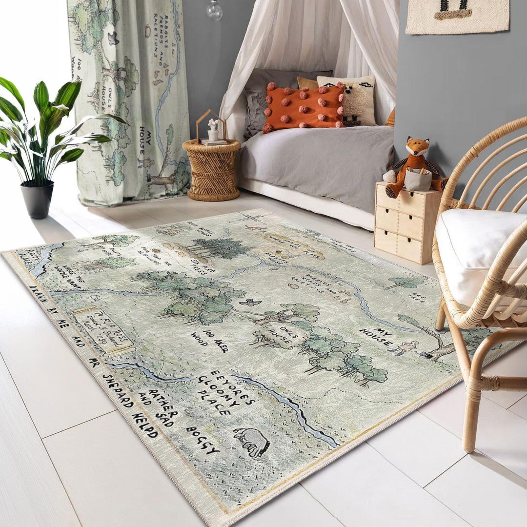 100 Acre Map Adventure Rug -woodland Forest Carpet-winnie Cartoon Mat ...