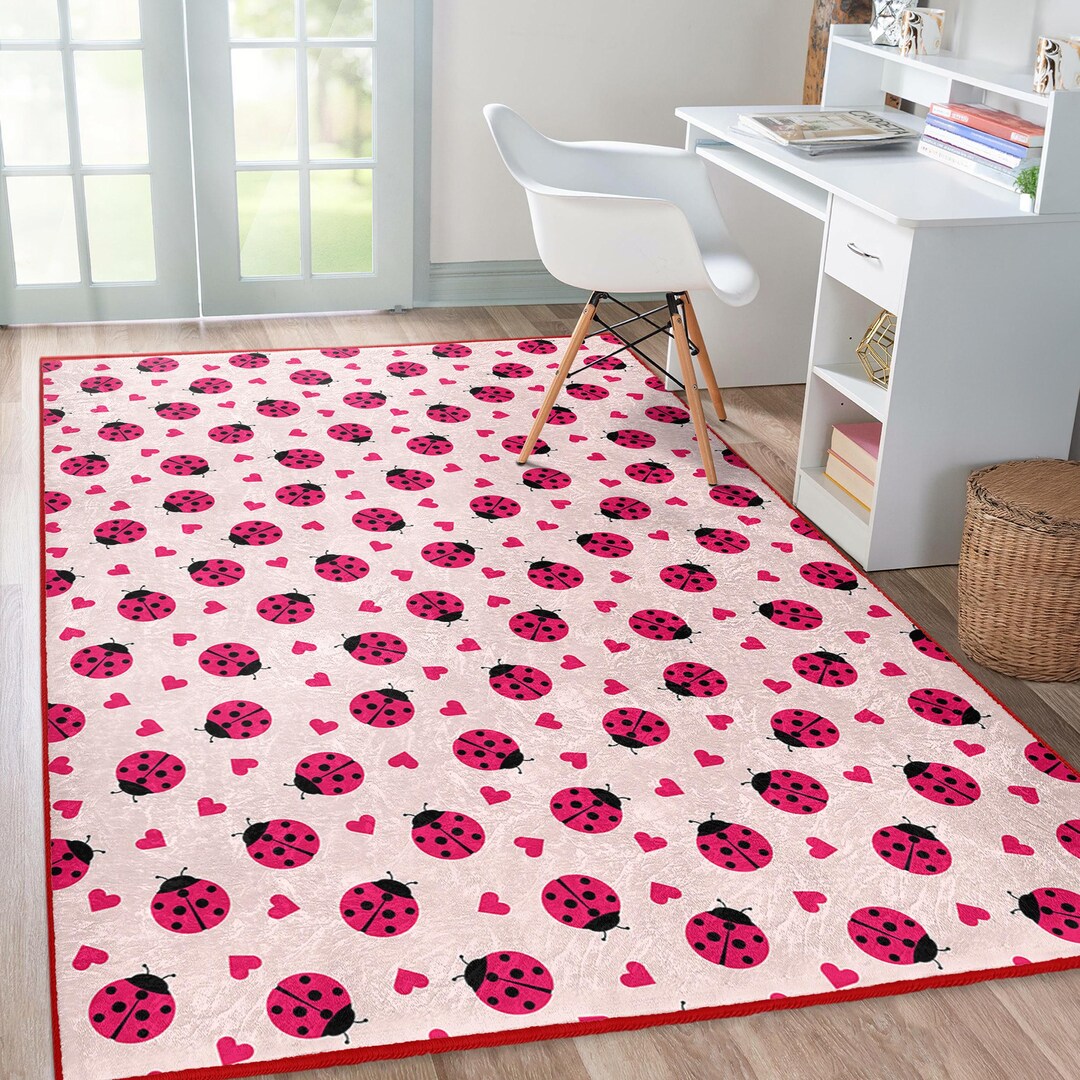 Ladybug Heart Nursery Rug-ladybird Pattern Kids Room Carpet-multicolor ...
