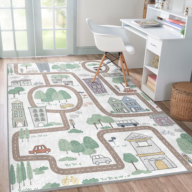 Children's City Road Play Rug - Town Map Design Carpet -kids Room ...