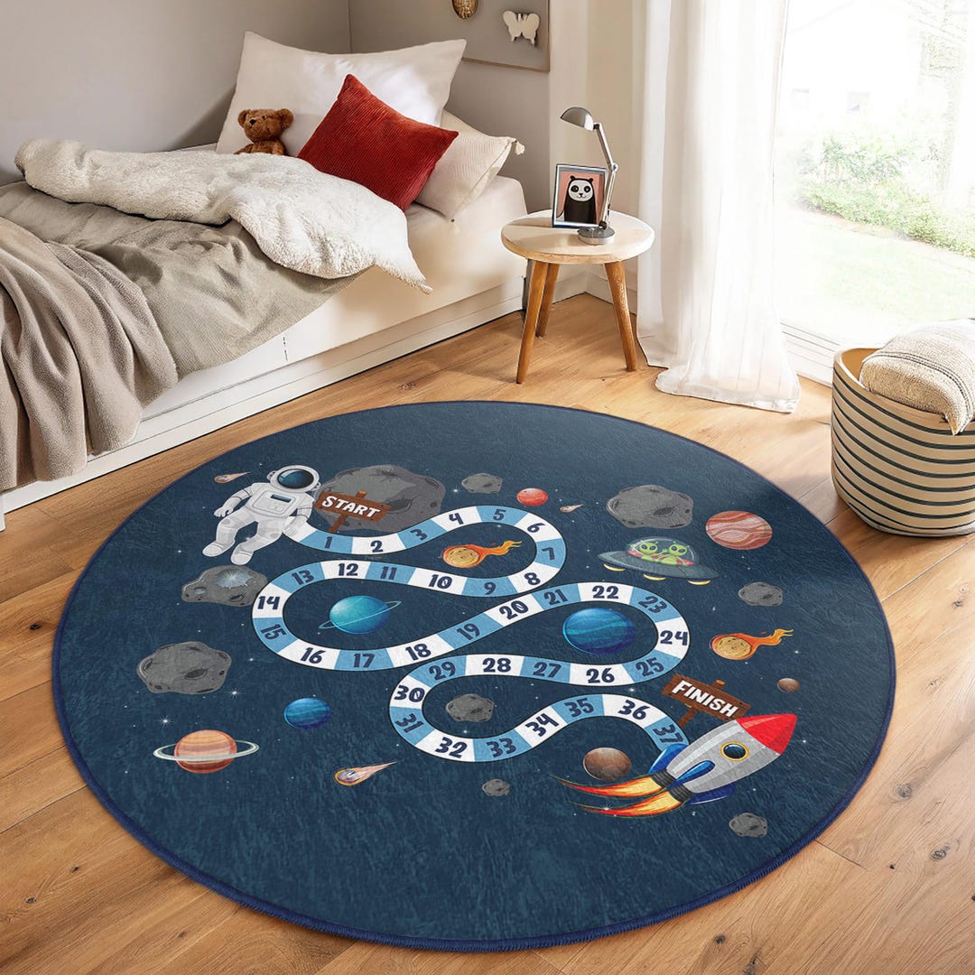 Astronaut Night Sky Kids Room Round Rug-rocketship Space Journey Circle ...
