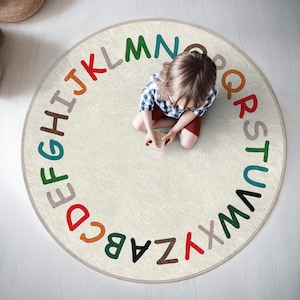 Multicolor Alphabet Kids Room Round Rug - Bright Letters Circle Mat ...