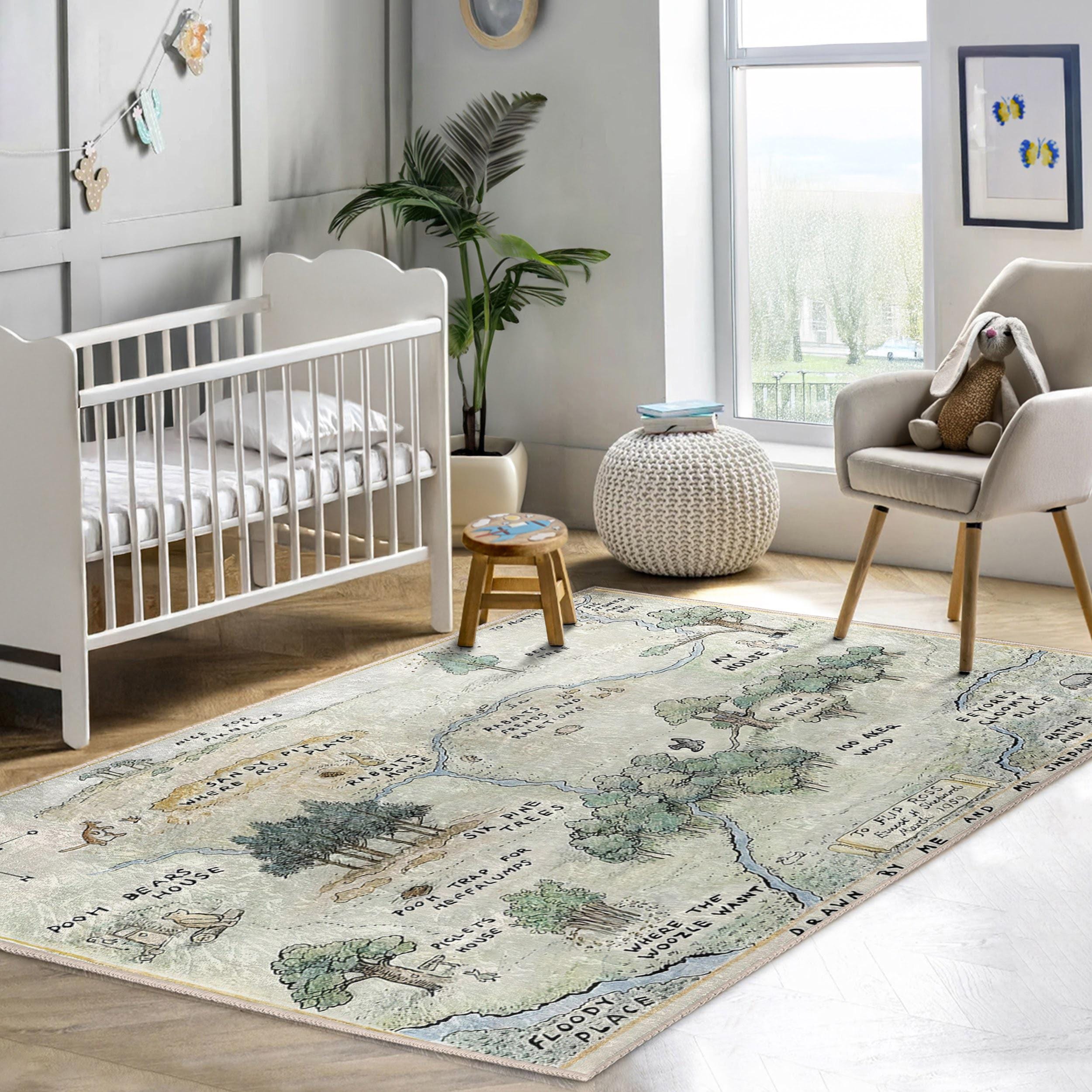 100 Acre Map Adventure Rug -woodland Forest Carpet-winnie Cartoon Mat ...