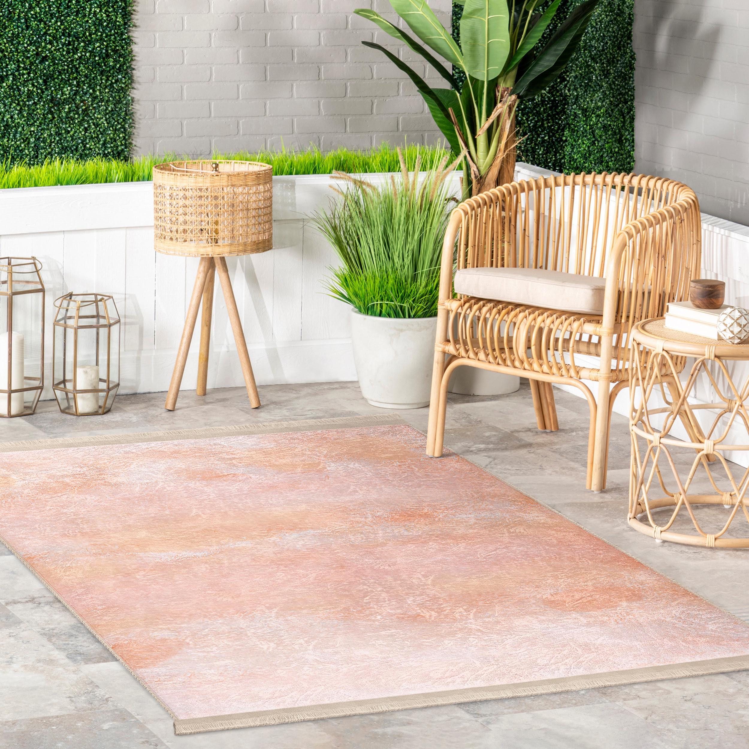 Sunset Blush Area Rug - Faded Peach Texture Mat -pastel Non Slip Runner ...