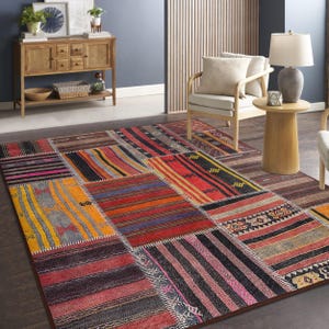 Striped Patchwork Area Rug - Vibrant Geometric Accent Carpet ...