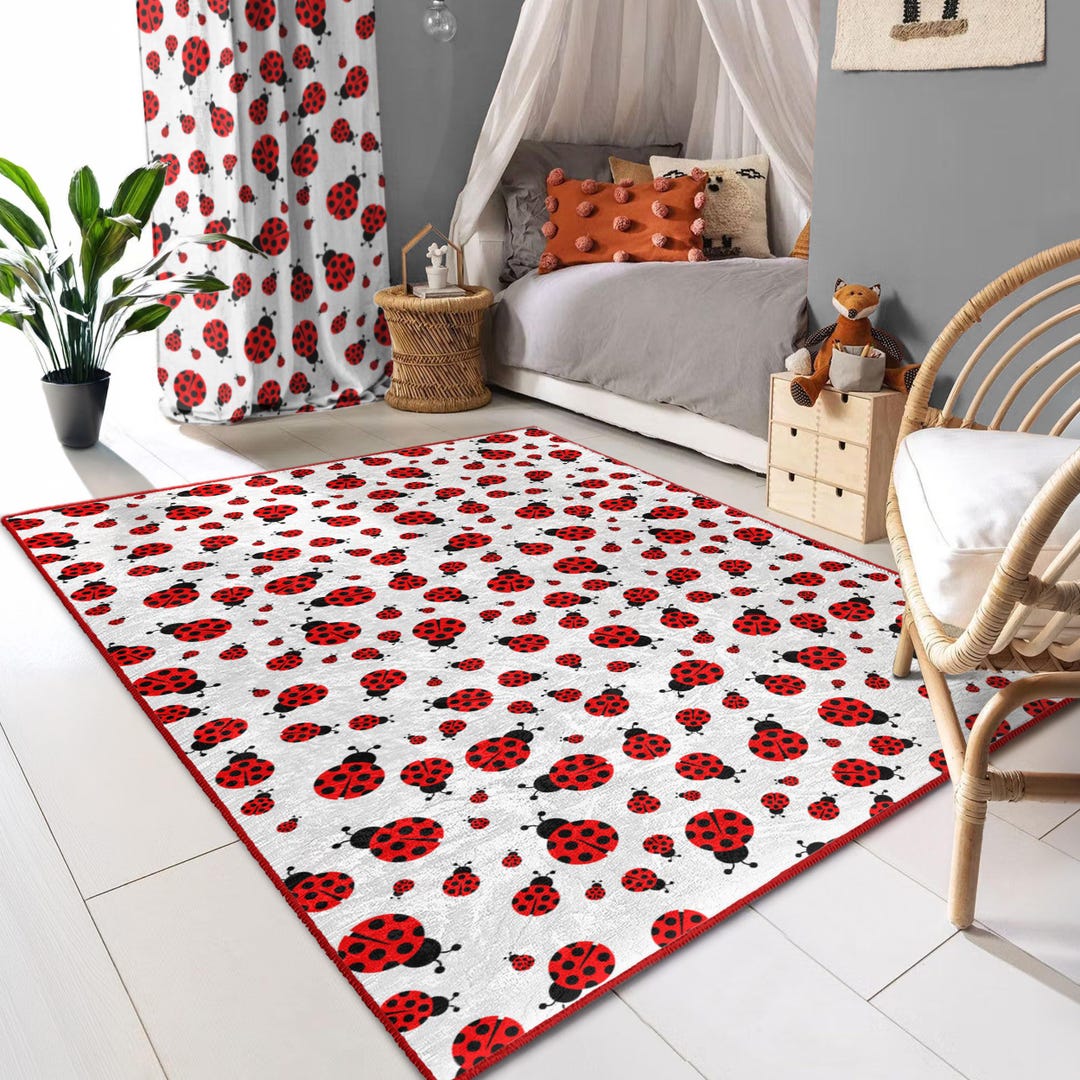 Ladybug Nursery Rug-red Ladybug Pattern Mat-living Room Throw Rug -kids ...