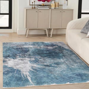 Blue Abstract Splash Area Rug - Turquoise Burst Design Mat ...